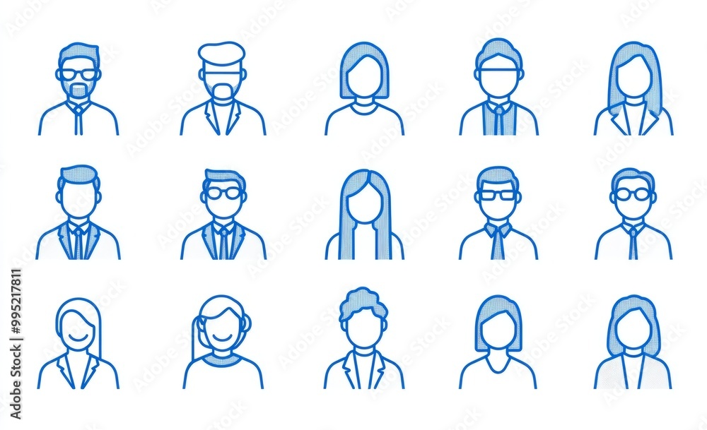 Minimalist line art icon set of people, business team in the office ...
