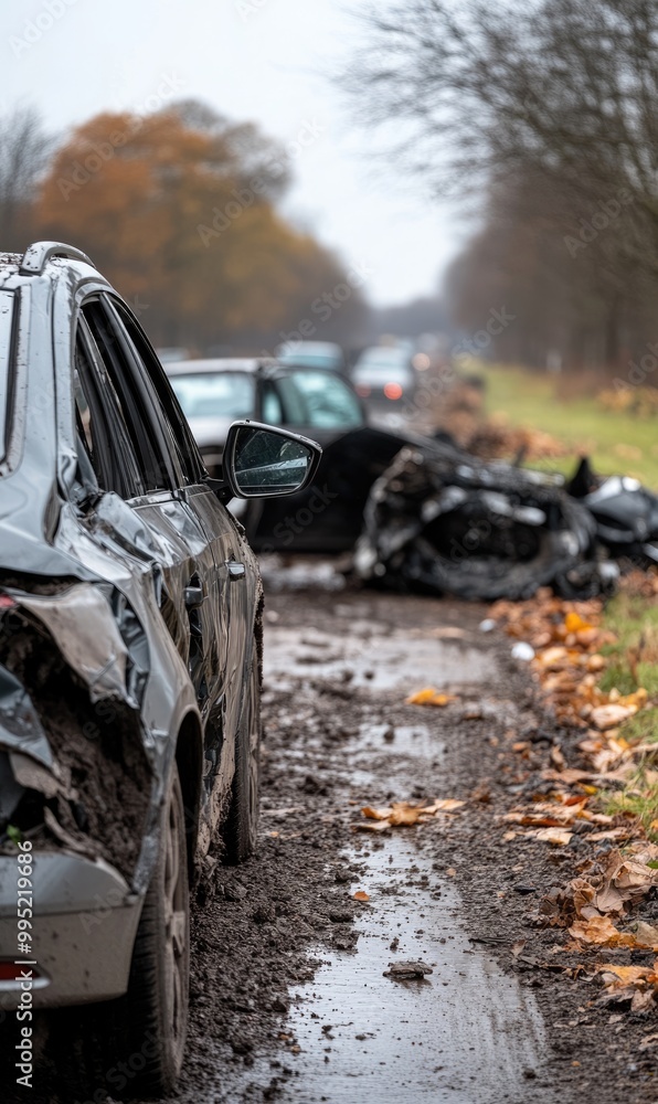 Damaged car: the aftermath of collisions and mishaps, crumpled metal ...