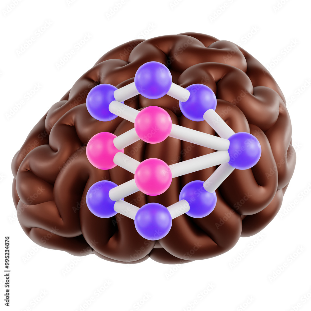 3d illustration of neural network, machine learning, ai brain. UI ...
