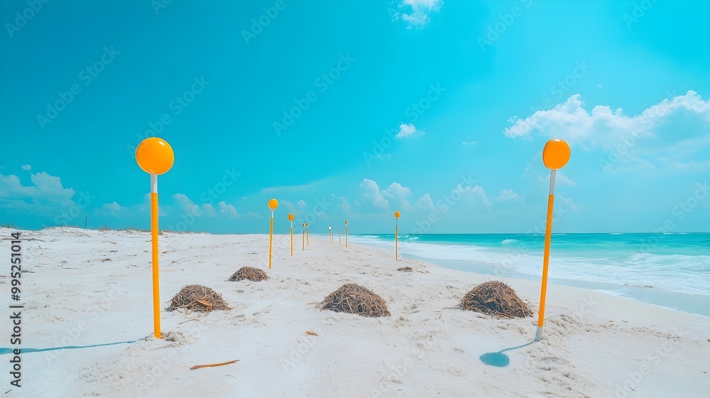 Photo & Art Print Scenic protected beach with turtle nests marked by ...