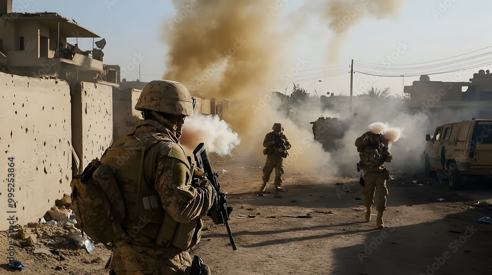Soldiers using smoke grenades to obscure their movements as they ...