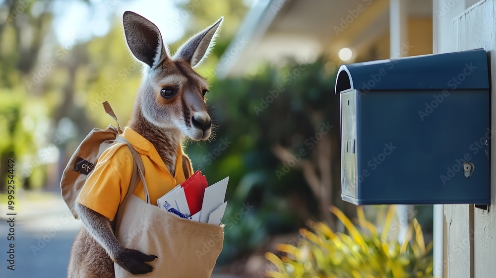 Stylized of a Kangaroo Dressed as a Postal Worker Holding a Mailbag ...