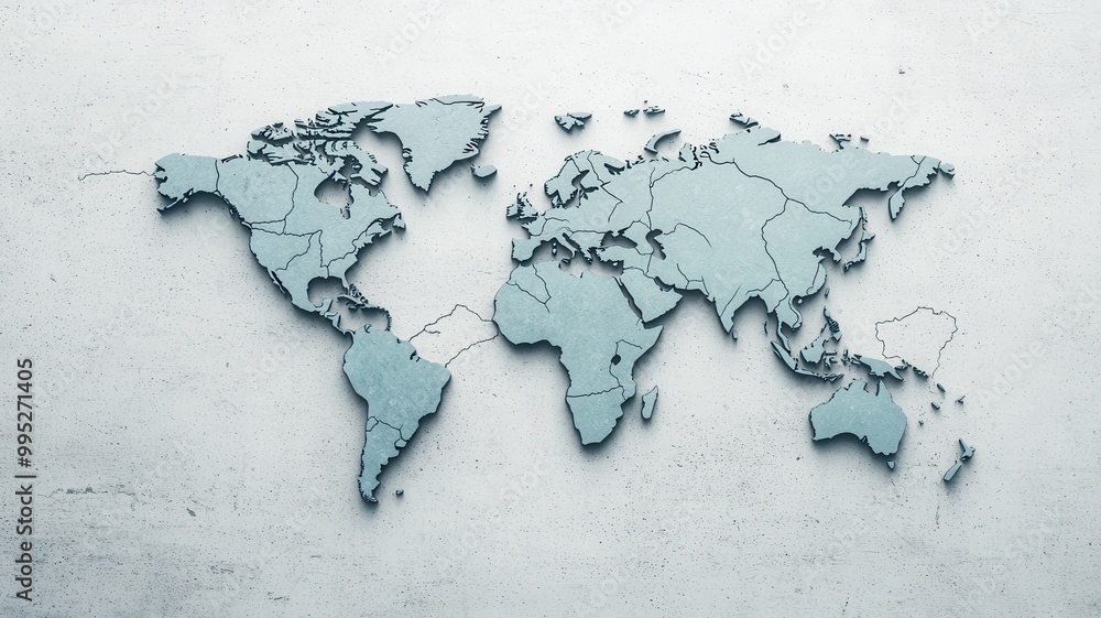 A map of the world with cracks forming between countries, symbolizing ...