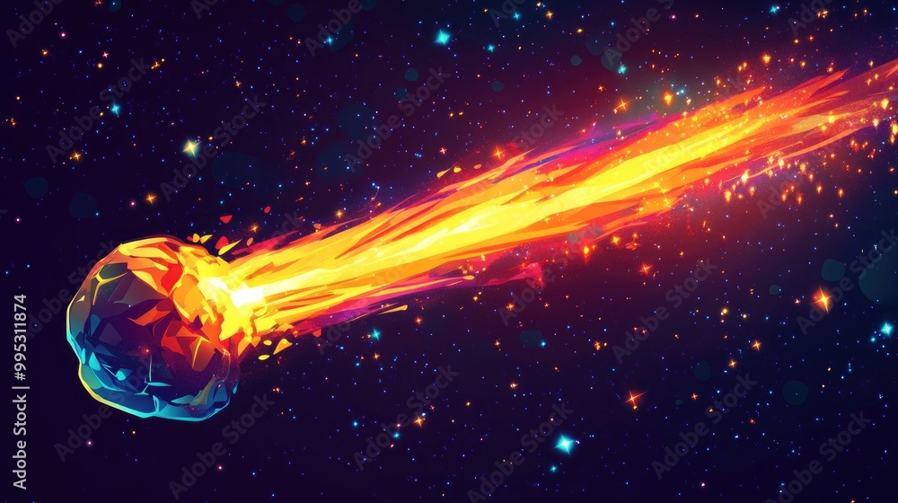 Comet or meteor streak with enchanting fire effects in 2D cartoon style ...