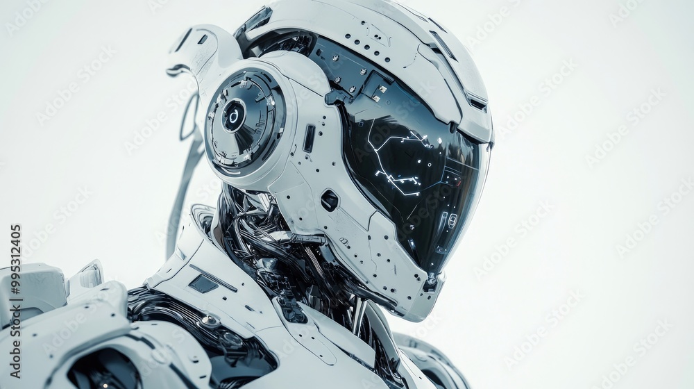 Futuristic sci fi robotic exoskeleton suit featuring a human operator A ...