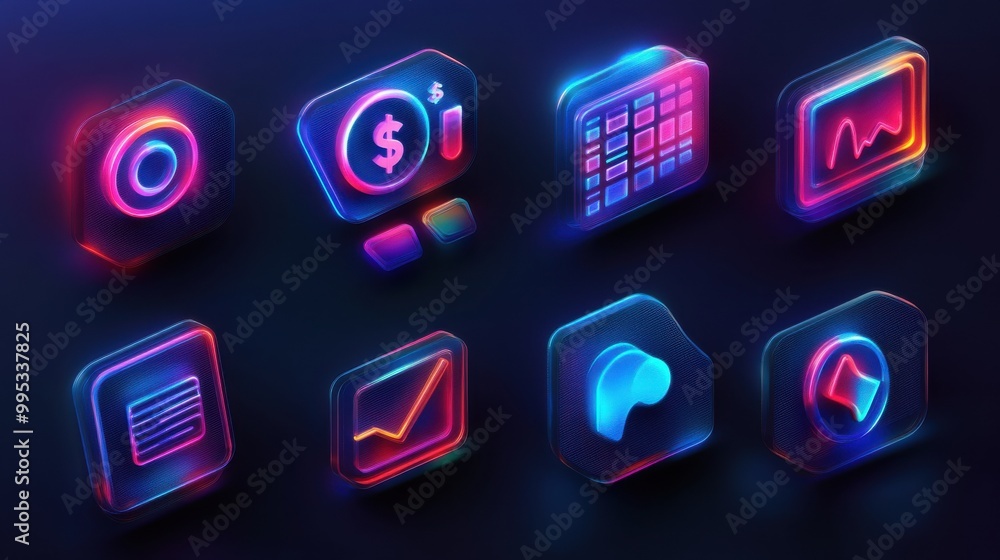 3d glassmorphism icons for website or mobile app. Transparent frosted ...