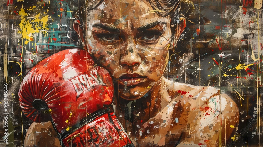 Young female boxer training in a modern gym, athletic woman practicing ...