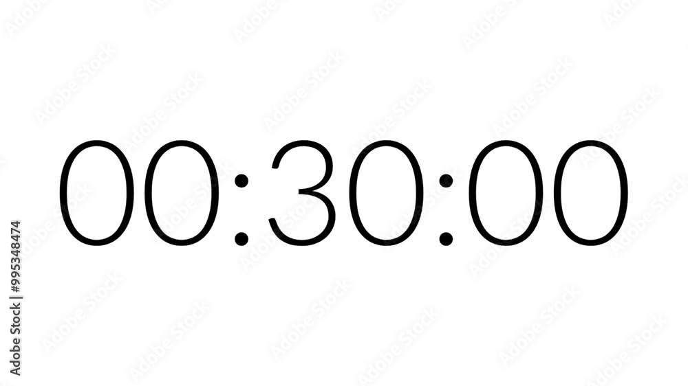 35 seconds digital clock countdown timer animation on white screen ...