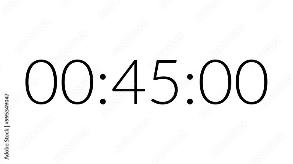 50 seconds digital clock countdown timer animation on white screen ...