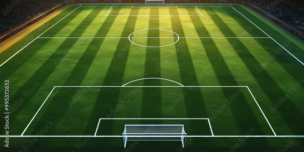 top down angled view of a soccer field, rendered in unreal 5 with life ...
