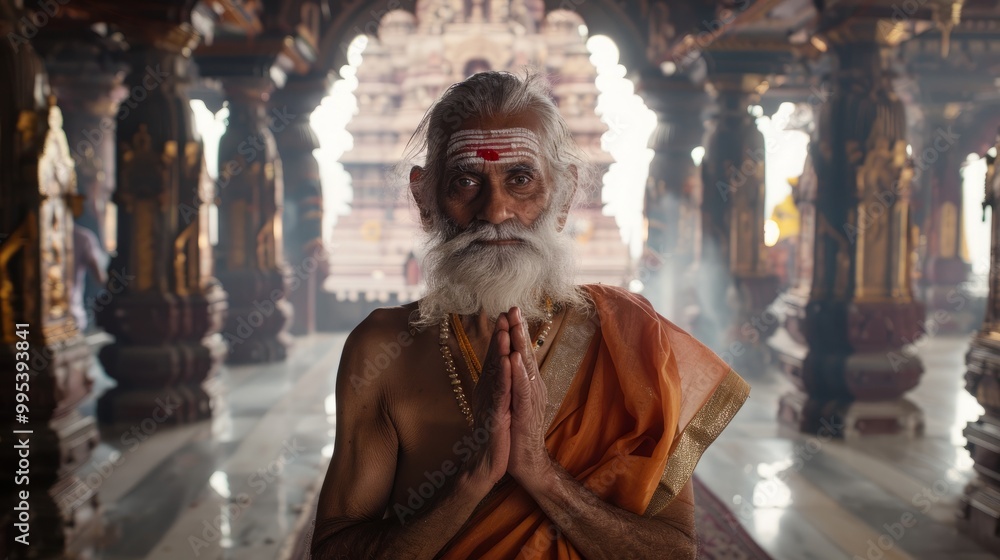 Pandit Blessing with Gentle Smile and Eye Contact, Temple’s Elaborate ...