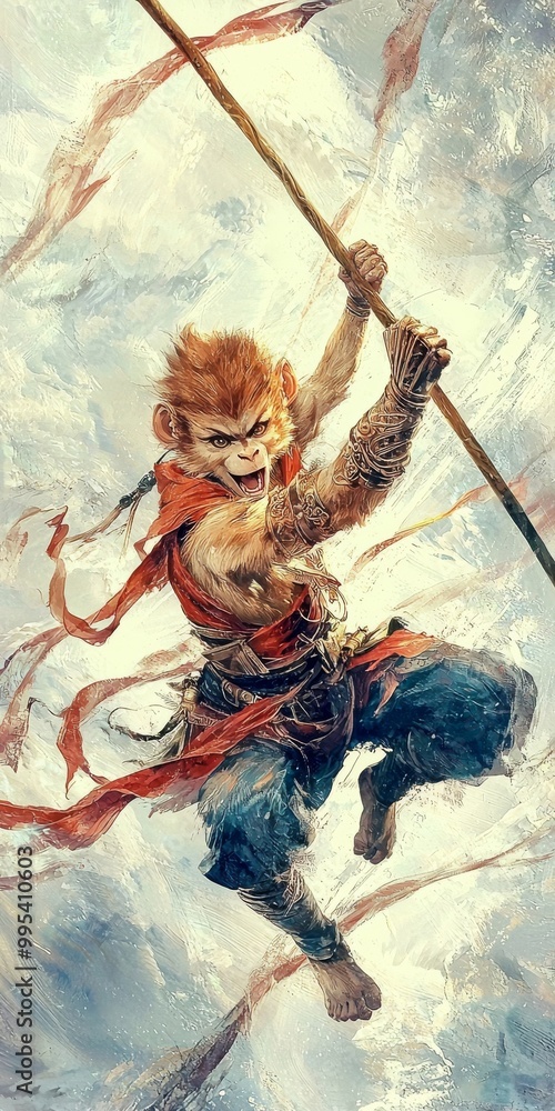 A highly detailed and dynamic image of Sun Wukong, the Monkey King from ...