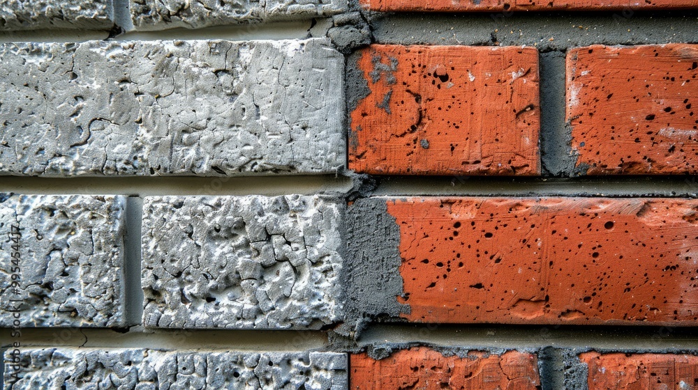 Solid clay bricks versus old red brick and gray cement cinder block ...