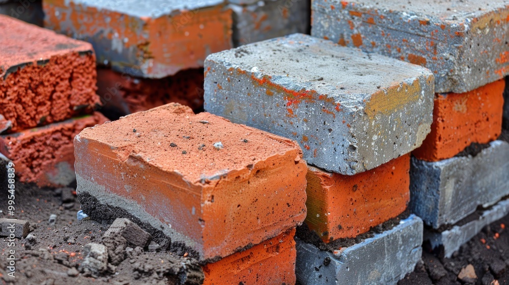 Solid clay bricks versus old red brick and gray cement cinder block ...