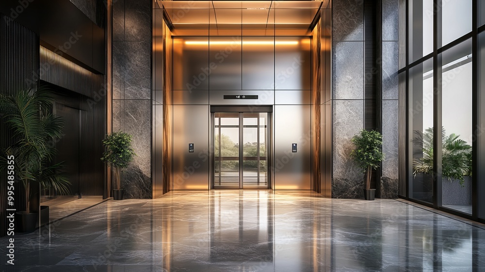 Modern, empty-glass elevator in a stylish shopping center Elevator ...