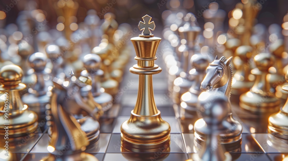 Shot of CHESS concept gold and si king surrounded with SILVER and GOLD ...