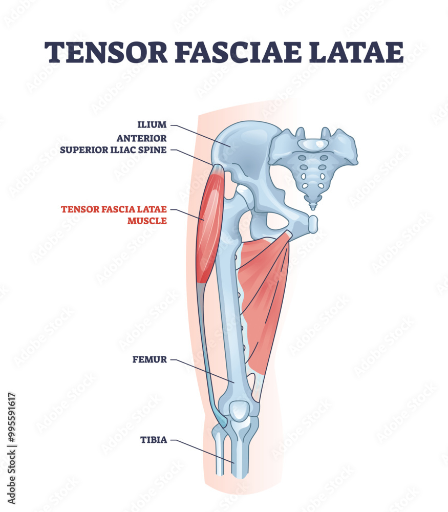 An anatomical diagram showing the Tensor Fasciae Latae muscle and its ...