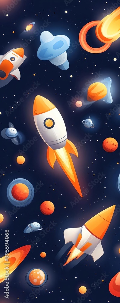 Intergalactic space battle flat design, top view, cosmic war theme ...