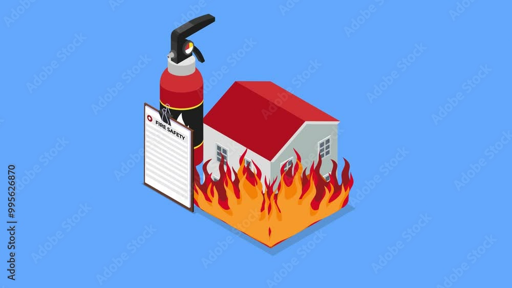 House on Fire With a Fire Extinguisher and Fire Safety Checklist 3d ...