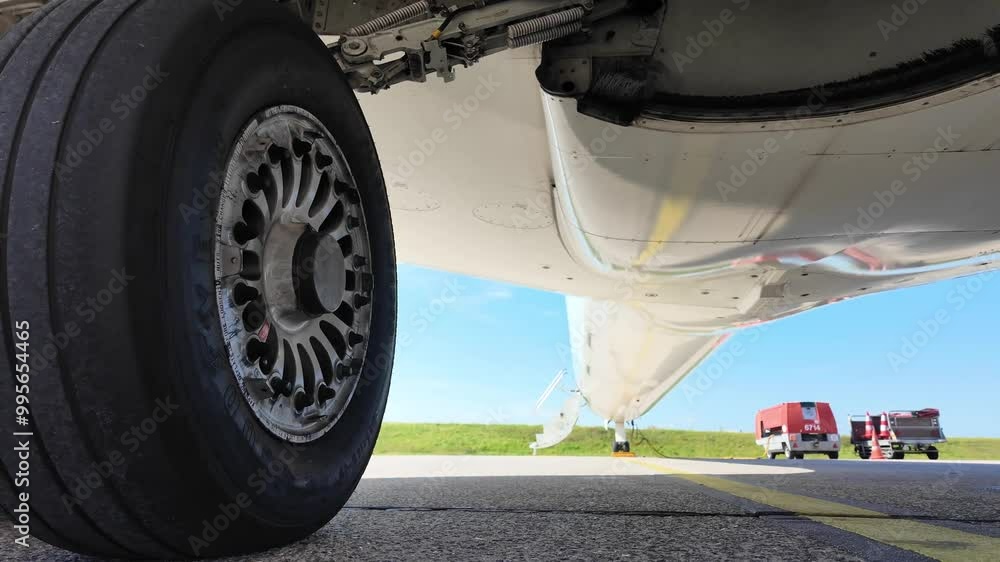 External view, extreme low angle, of the lower part of the fuselage and ...