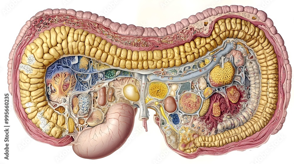 Cross Sectional View of Human Abdomen Highlighting Digestive Absorption ...