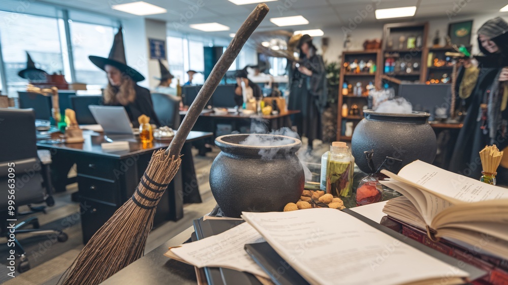 Witch's Office: A Magical Workspace. This image depicts a unique office ...