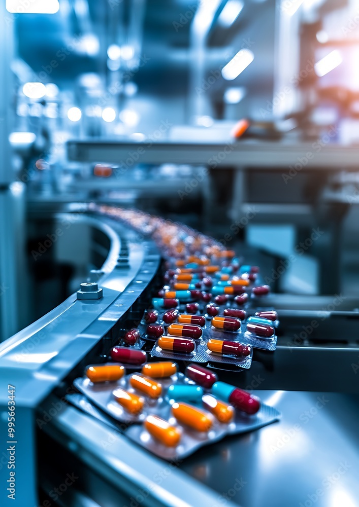 Automated machines sorting and packaging capsules in a pharmaceutical ...