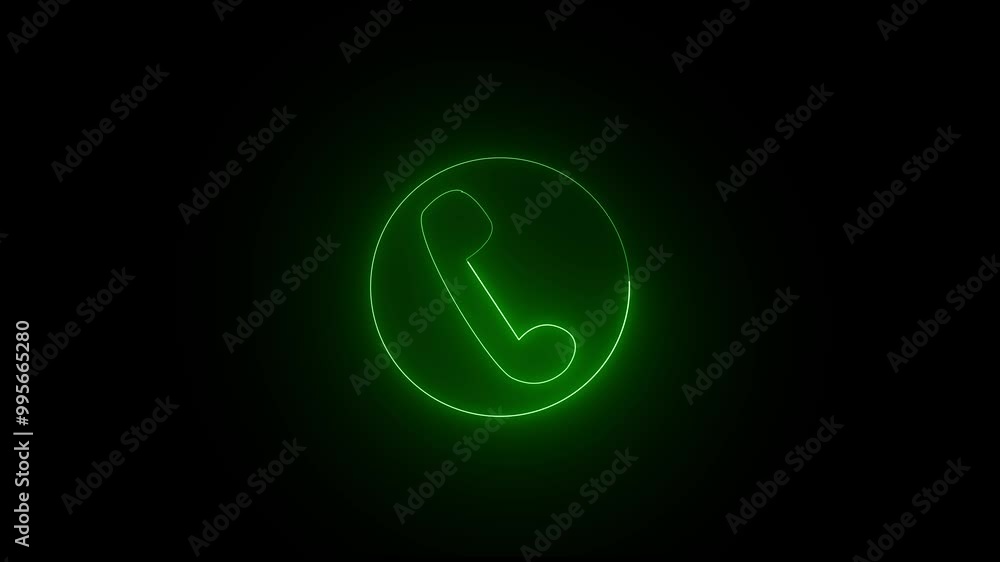 Telephone icon neon green color glowing red color animation. Phone call ...