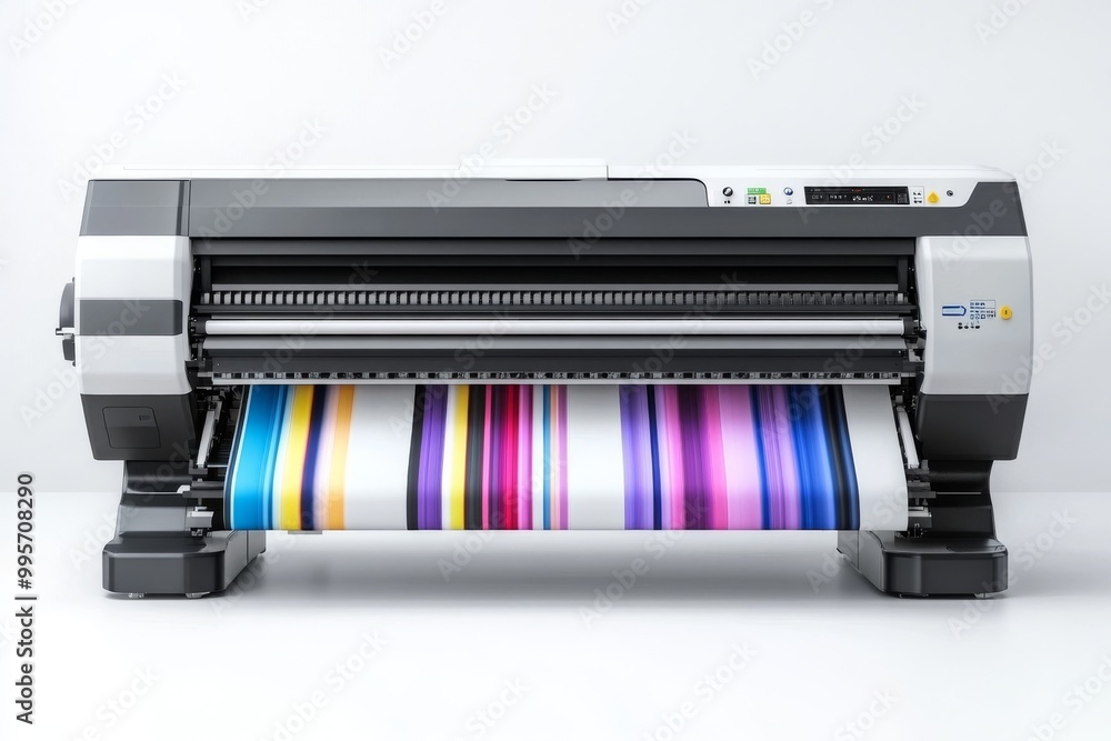 High-resolution Printer Working on Vibrant Striped Fabric Roll in a ...