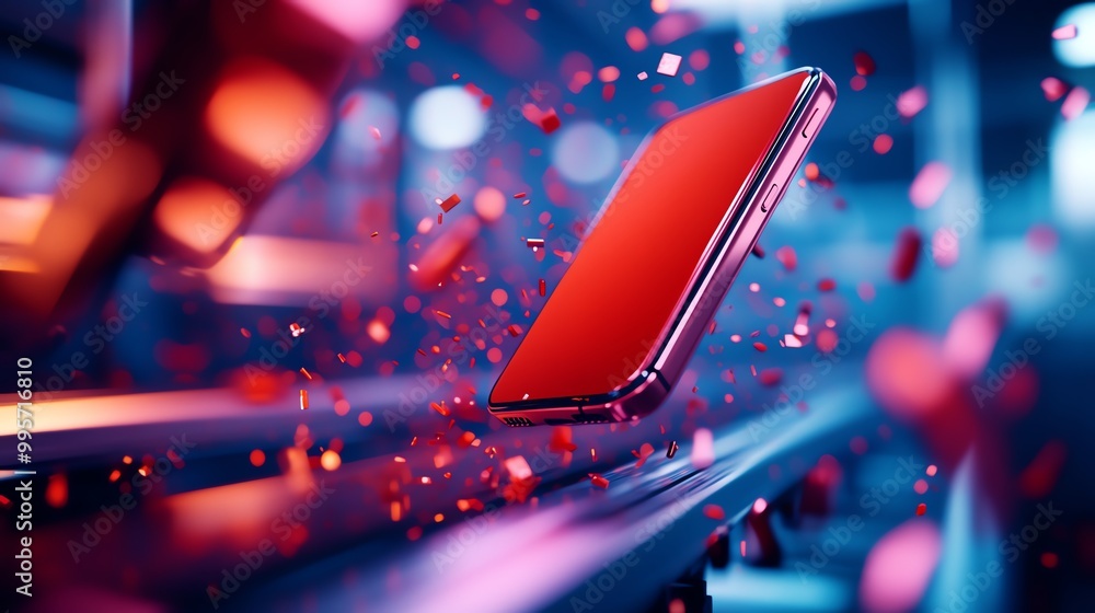 A modern assembly line in an electronics plant producing smartphones ...