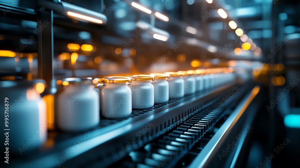 A modern dairy processing plant producing milk and cheese with ...