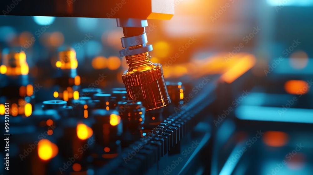 Plastic bottles being molded and shaped in an injection molding machine ...