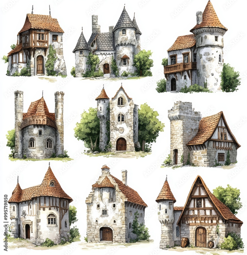 Various Medieval-Style Houses Display Unique Architectural Features ...