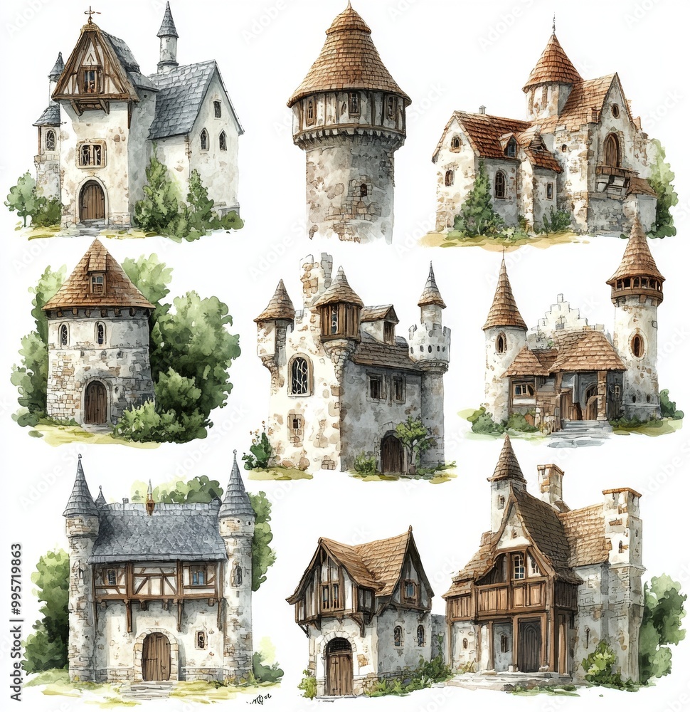 Charming Medieval-Style Cottages and Towers in a Picturesque Village ...