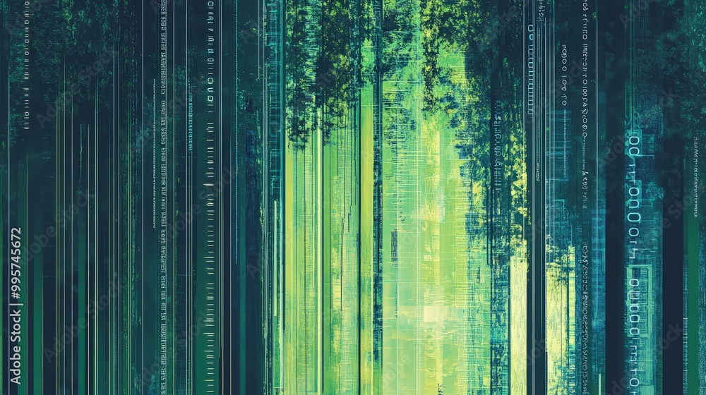 Abstract digital forest with vertical lines representing trees ...