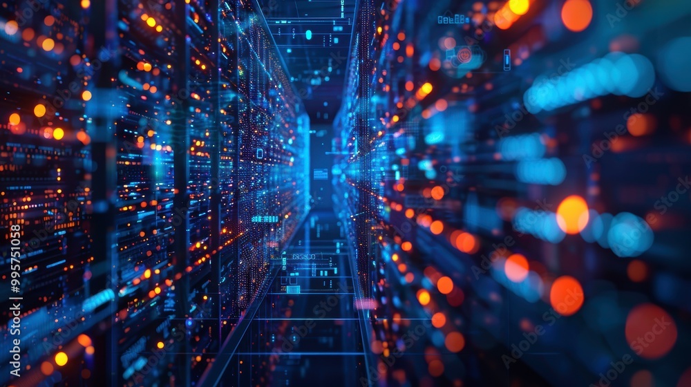 A detailed shot of multiple virtual machines and containers, layered ...