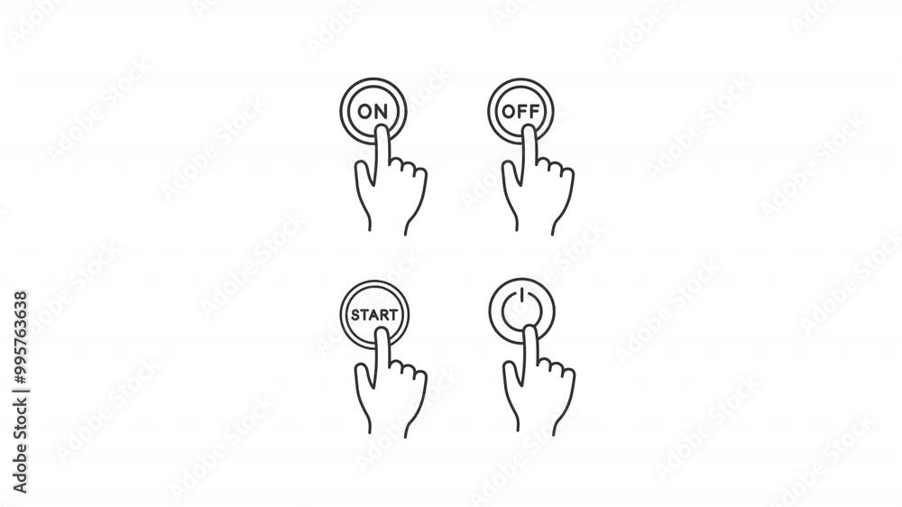 Start buttons animation set. Power control animated line icons ...