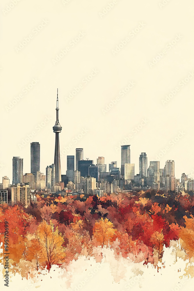 Markham, Canada, color pen pencil hand-drawn effect drawing ...