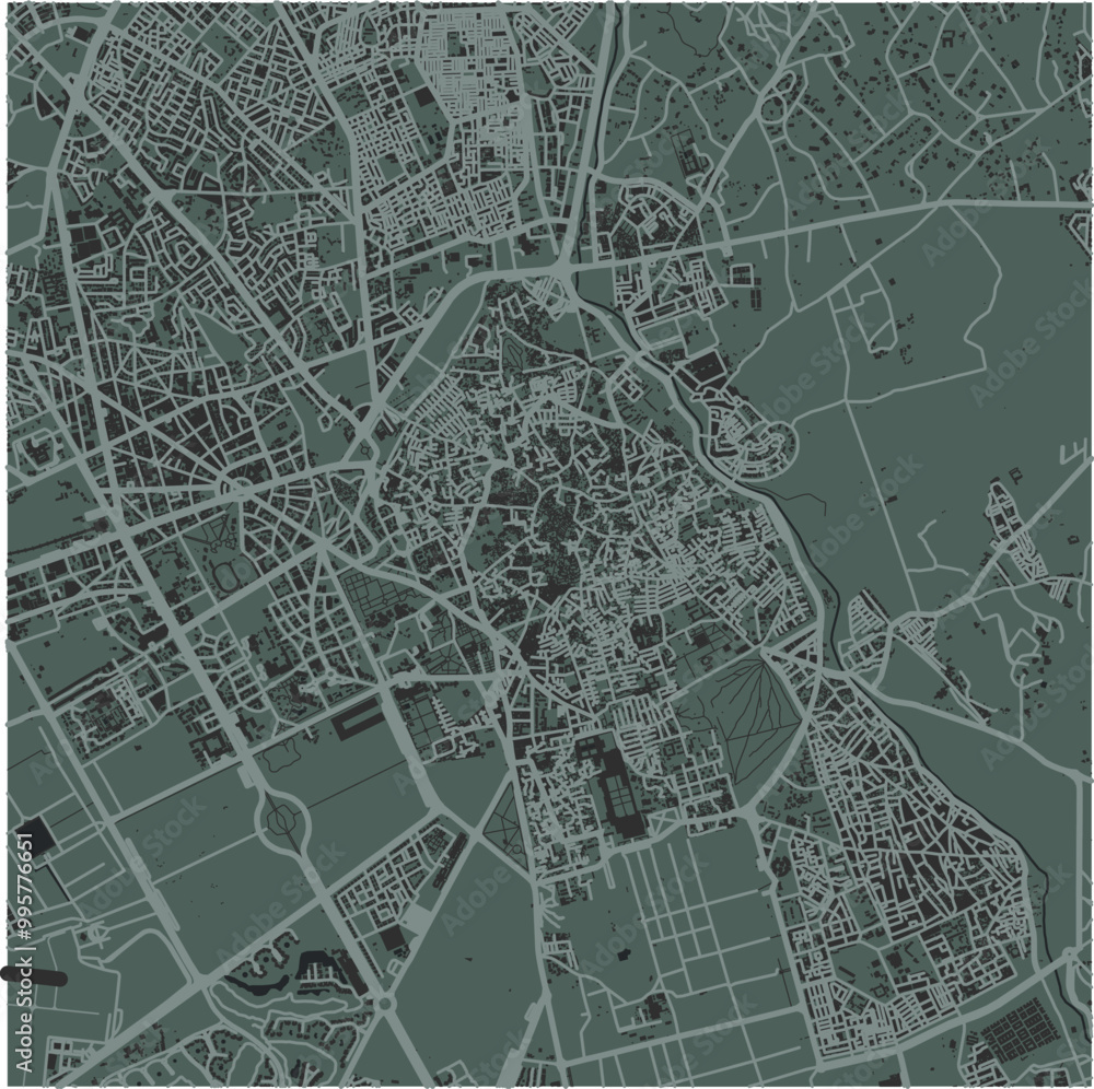 Map of Marrakesh in Morocco in a smooth dark style. Contains layered ...