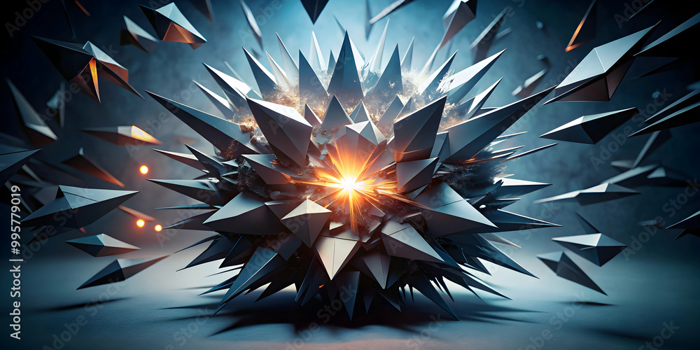 Shattered Reality: Abstract explosion of dark, metallic shards ...