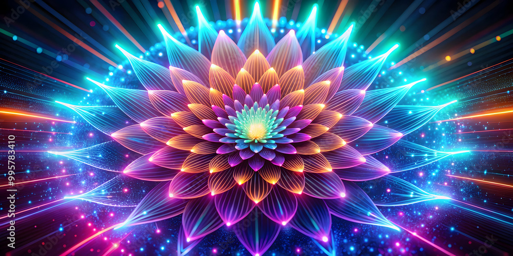 Neon Lotus Bloom: An abstract, vibrant, and captivating image of a ...