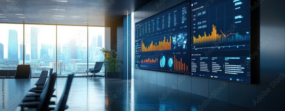 An interactive project management dashboard displayed on a large screen ...