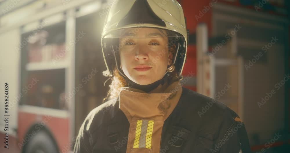 Portrait of a Multiethnic Female Firefighter Standing in Front of a ...