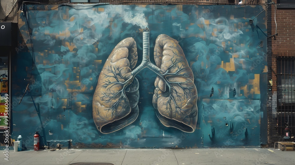 large mural on a city street wall with illustrations depicting the ...