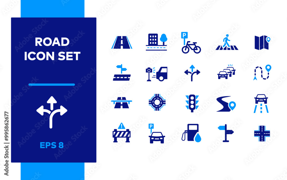 Icons related to roads, traffic, navigation, highway, street, route ...
