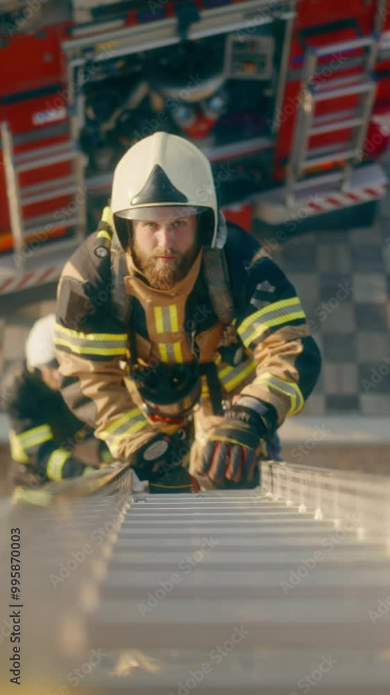 Vertical Screen: Portrait of a Determined Firefighter in Uniform ...