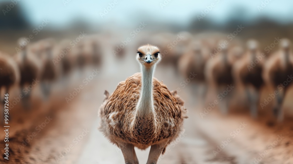 A captivating scene of a lead ostrich running directly toward the ...