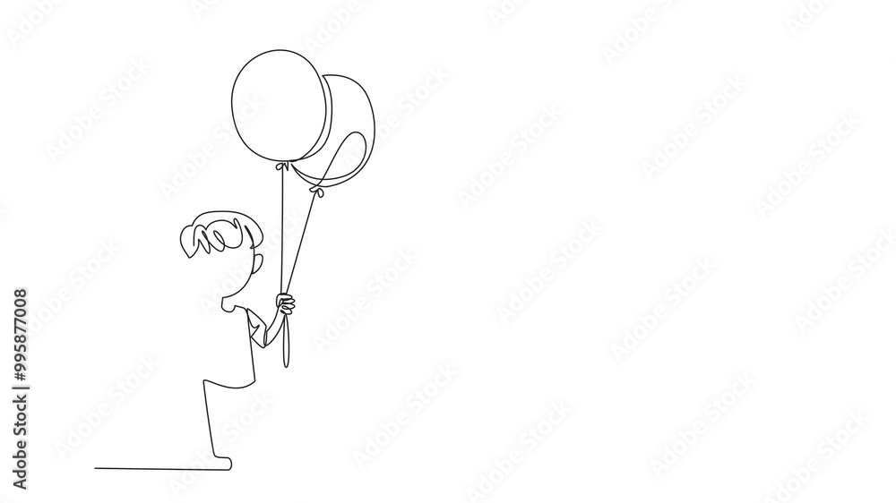 Self drawing animation of single continuous line drawing boy holding ...