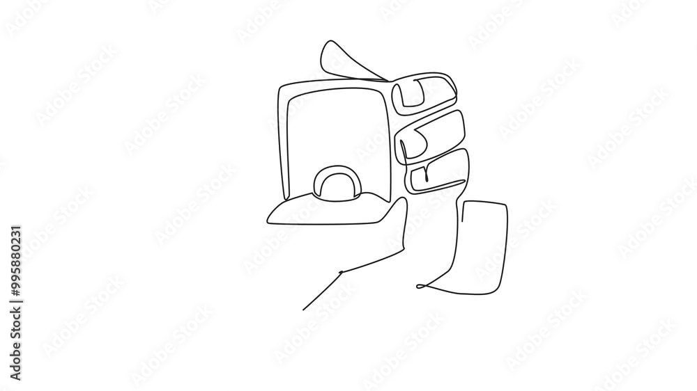 Self drawing animation of single one line drawing man holding open ring ...