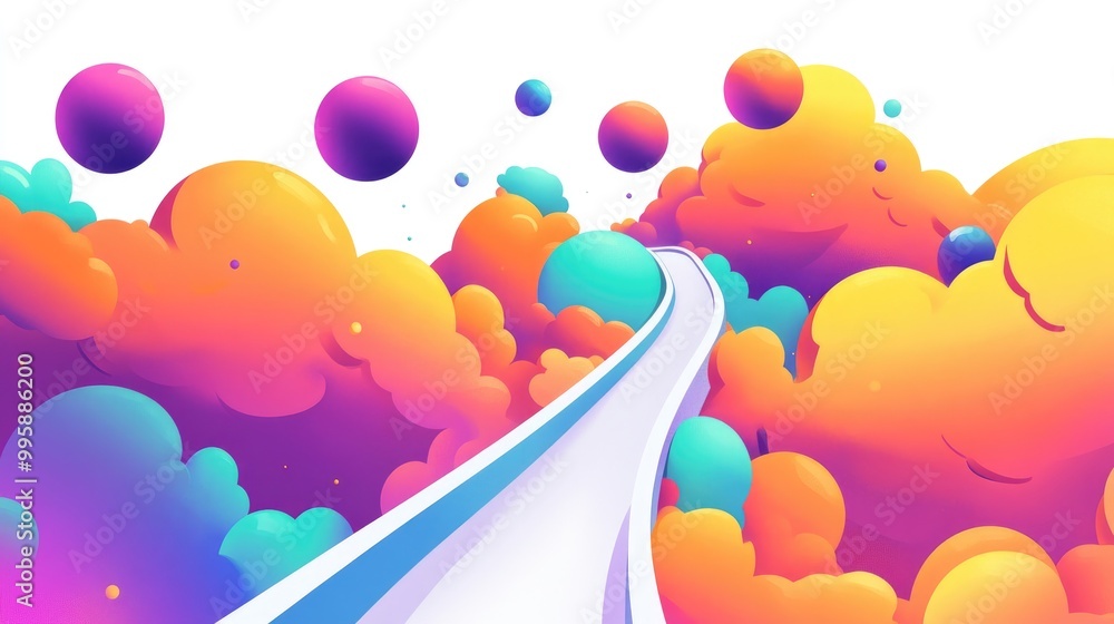 Surreal 2D cartoon illustration featuring vibrant psychedelic clouds ...